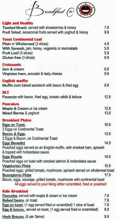 Menu at Caffe Buongiorno cafe, Hawthorn