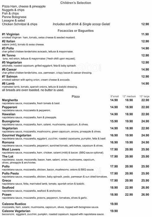 Menu at Caffe Buongiorno cafe, Hawthorn