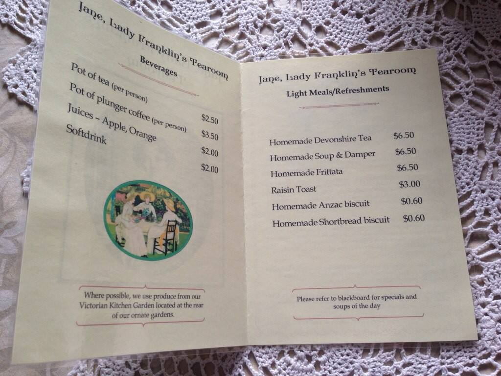 Menu at Franklin House Tearooms, Kings Meadows