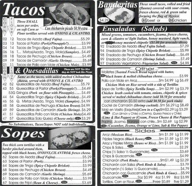 Menu at 100% Taquito restaurant, Houston