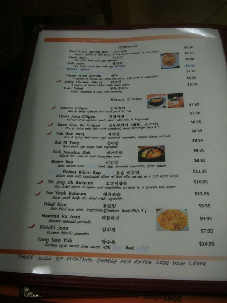 Menu at Kimchi Time restaurant, Tucson
