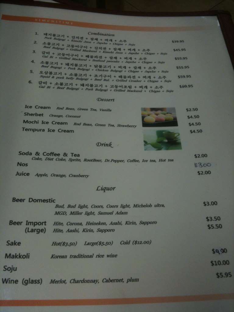 Menu at Kimchi Time restaurant, Tucson