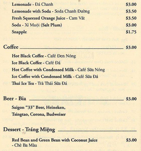 Menu at Saigon 2 Restaurant, San Leandro