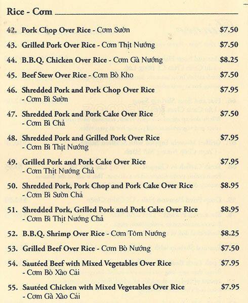 Menu at Saigon 2 Restaurant, San Leandro