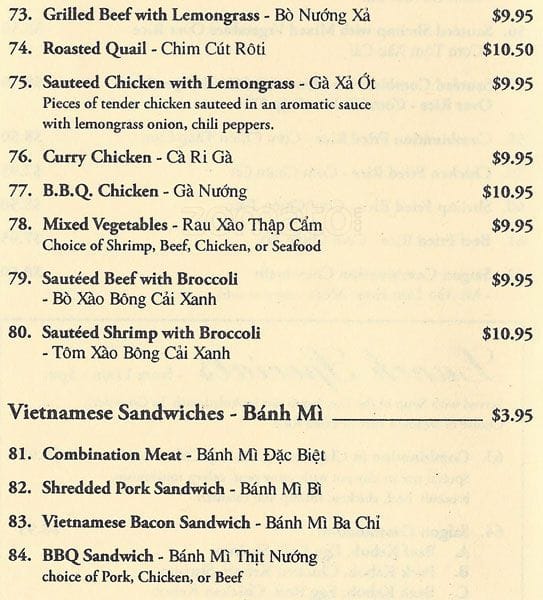 Menu at Saigon 2 Restaurant, San Leandro
