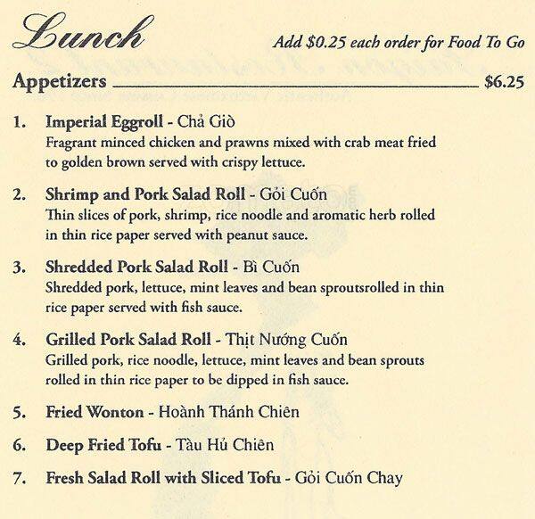 Menu at Saigon 2 Restaurant, San Leandro