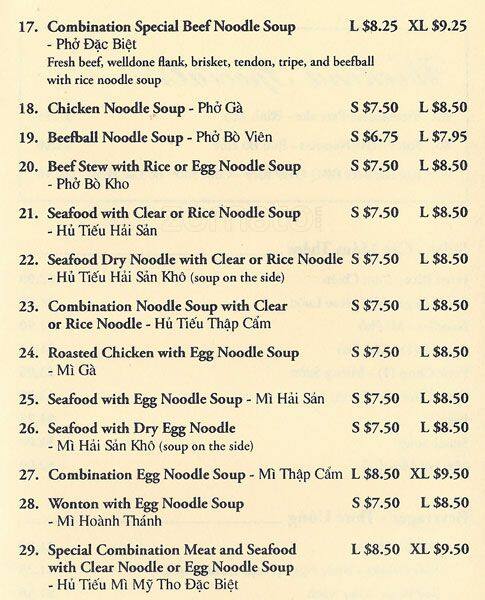 Carta de Saigon 2 Restaurant, San Leandro