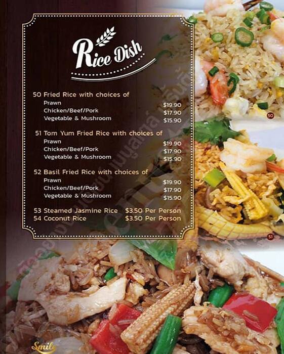 Menu at Smile Thai restaurant, Moonee Ponds, 42 Puckle St