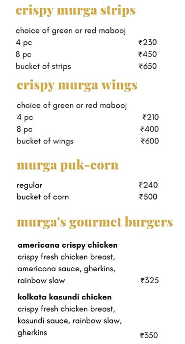 Menu of Murga, DLF Phase 4, Gurgaon
