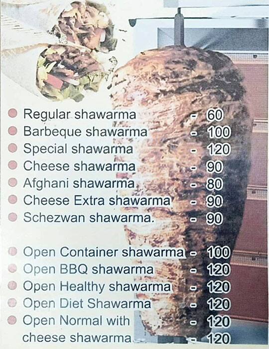 Menu of Arbab Shawarma, Goregaon East, Mumbai