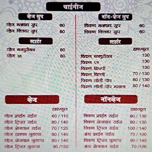 Menu of Hotel Matoshree, Bhosari, Pune
