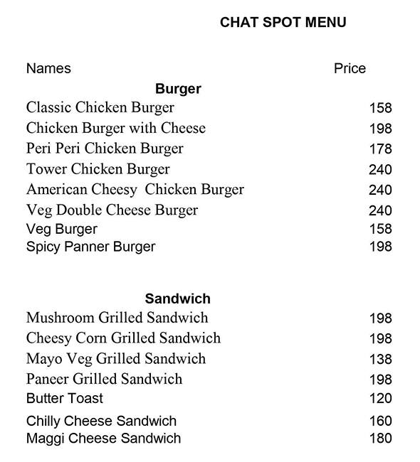 Menu of Chat Spot, Avadi, Chennai