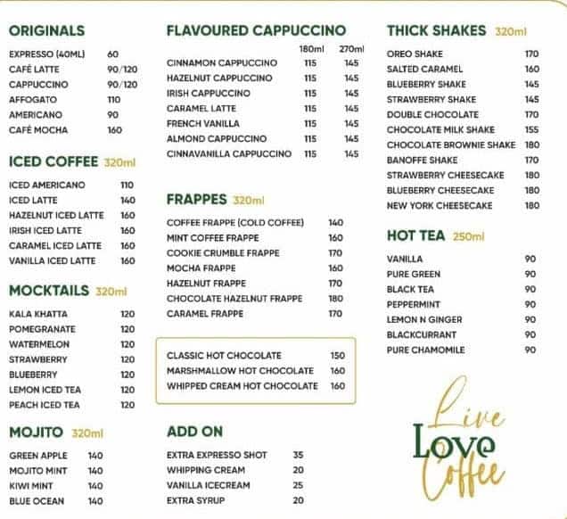 Menu of Coffee Lounge, Wakad, Pune