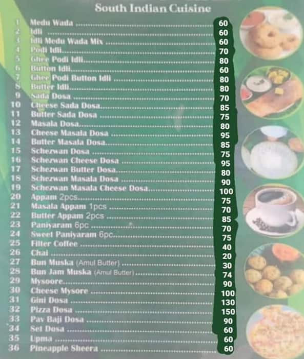 Menu of Krishna Anna, Lokhandwala kandivali, Mumbai
