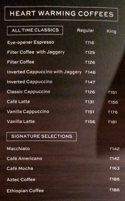 Menu at Cafe Coffee Day, Bengaluru, No.1250