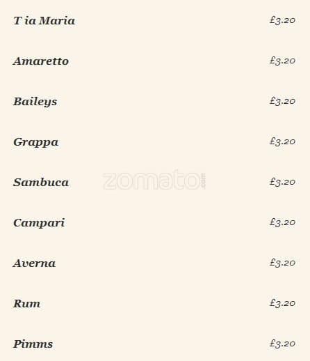 Menu at Villa Rosa Restaurant, London, 9 Craven Rd