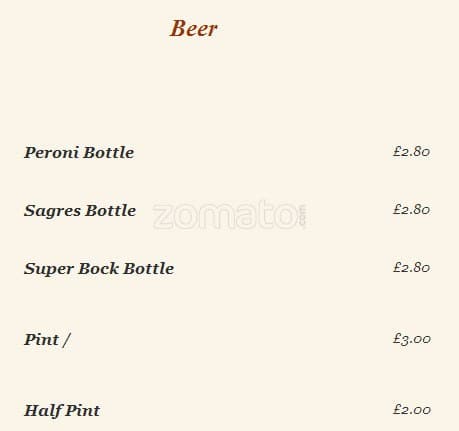 Menu at Villa Rosa Restaurant, London, 9 Craven Rd