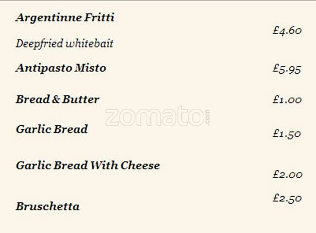 Menu at Villa Rosa Restaurant, London, 9 Craven Rd