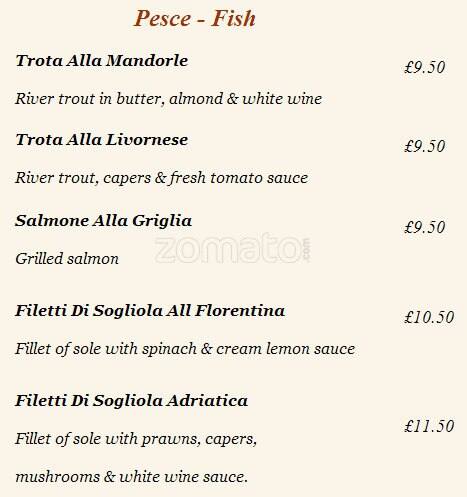 Menu at Villa Rosa Restaurant, London, 9 Craven Rd