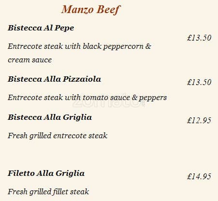 Menu at Villa Rosa Restaurant, London, 9 Craven Rd