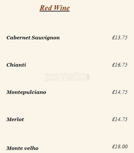 Menu at Villa Rosa Restaurant, London, 9 Craven Rd