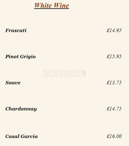 Menu at Villa Rosa Restaurant, London, 9 Craven Rd