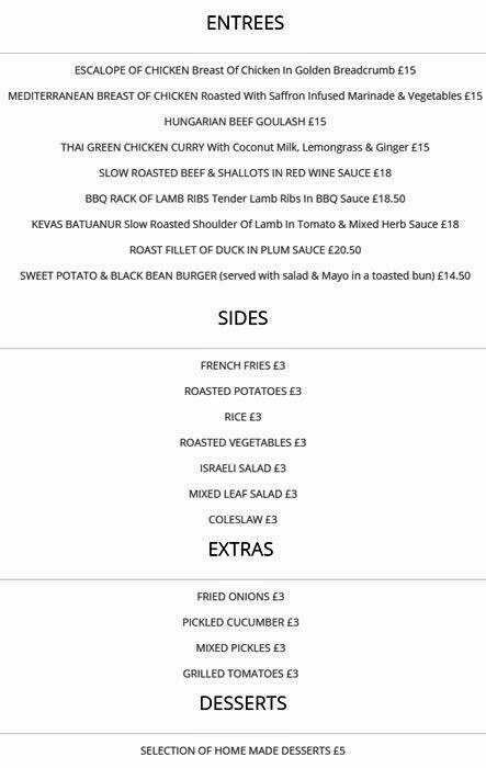 Menu at Aviv Restaurant, Edgware