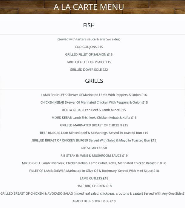 Menu at Aviv Restaurant, Edgware