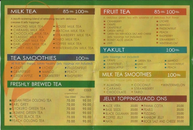 Menu at Milk Tea Station, Quezon City, Unit 101-A