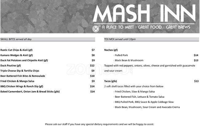 Mash Inn Menu, Menu for Mash Inn, Kingsland, Auckland - Menumania/Zomato