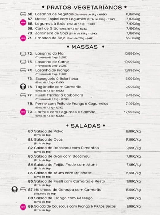 Menu at Pingo Doce restaurant, Lisbon, 1_ Dezembre