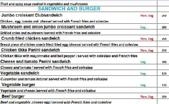 Menu at The PGS Vedanta, Cochin, Kochi