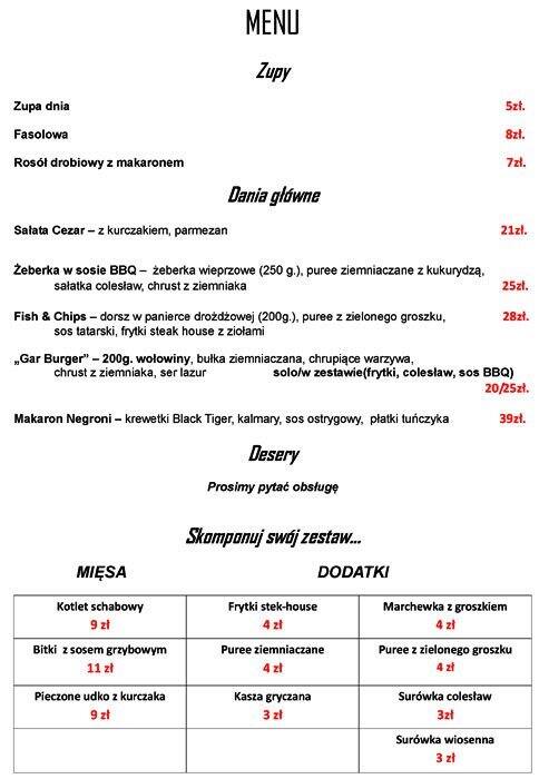 Pobite Gary menu, Menu restauracji Pobite Gary, Wola, Warszawa ...
