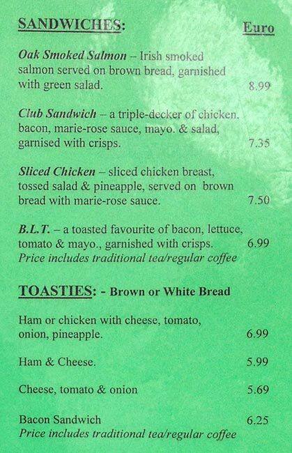 Menu at Perc-Up Cafe, Dublin, St Stephen's Green