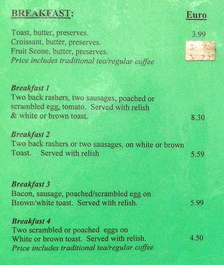 Menu at Perc-Up Cafe, Dublin, St Stephen's Green