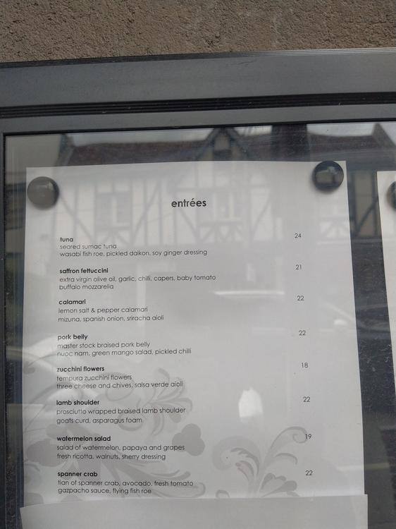 Menu at Quaff Restaurant & Private Function Rooms, Toorak