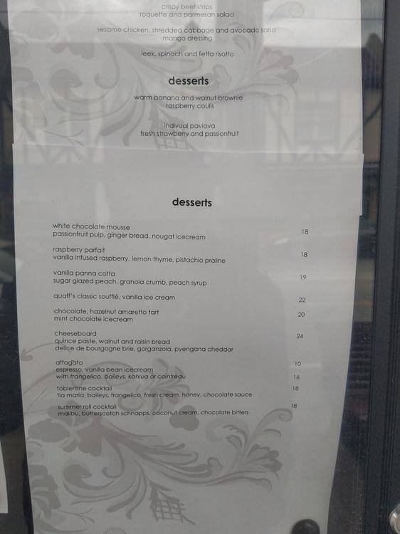 Menu at Quaff Restaurant & Private Function Rooms, Toorak