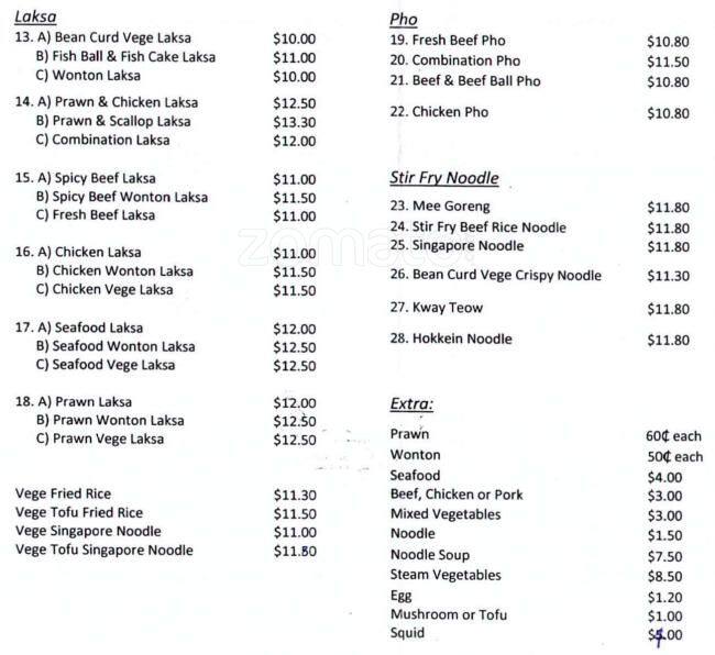 Menu at Happy Chef restaurant, Sydney, Hunter Street