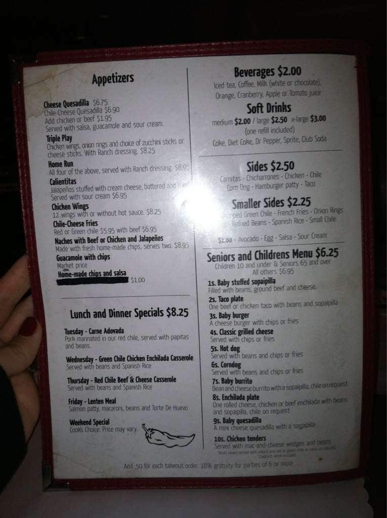 Menu at PC's Restaurant & Lounge, Santa Fe
