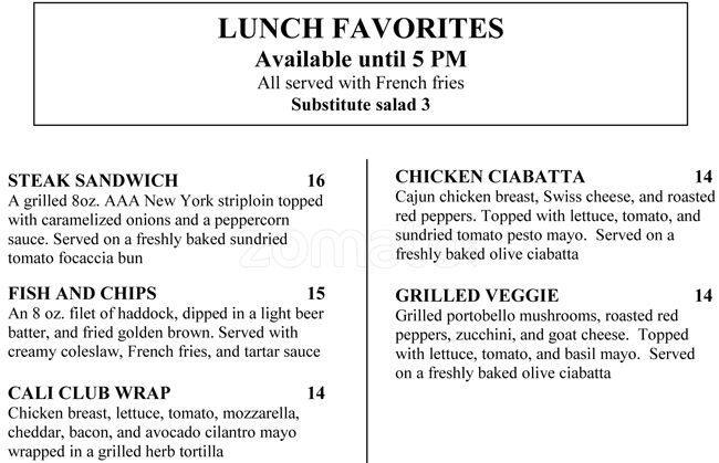 Menu at Sunnyside Pavilion Cafe, Toronto