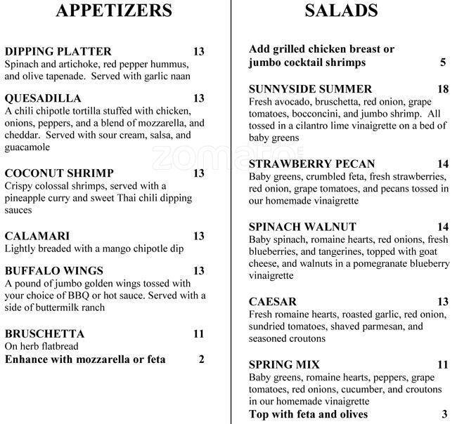 Menu at Sunnyside Pavilion Cafe, Toronto