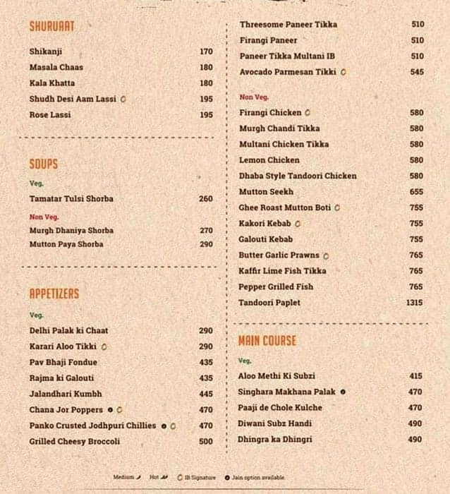 Menu of India Bistro, Chembur, Mumbai