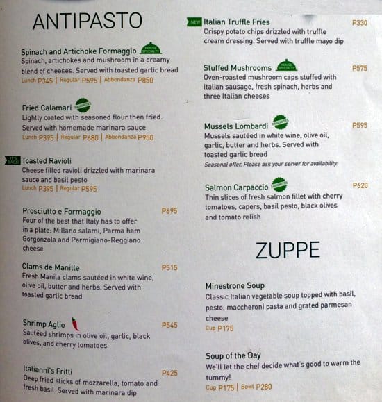 Italianni's Menu, Menu for Italianni's, Cebu Business Park, Cebu City ...