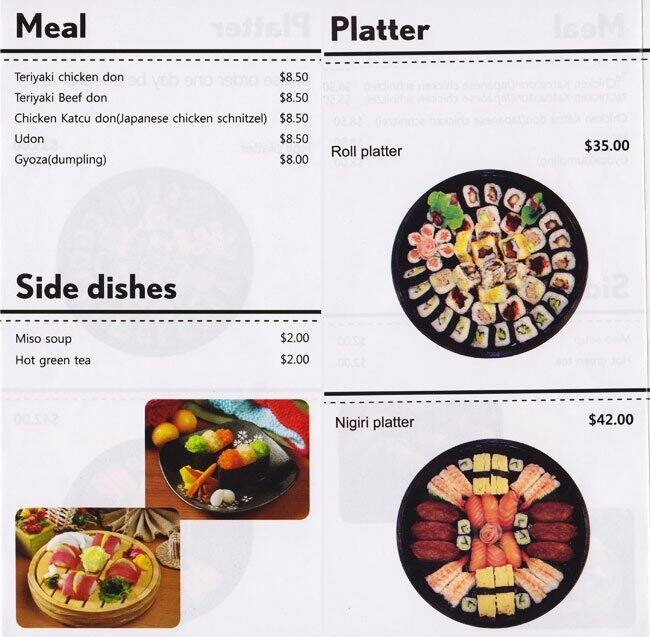 Menu at Momo Sushi restaurant, Mawson Lakes