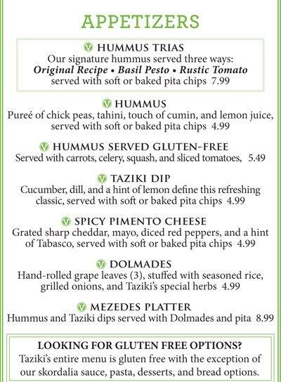 Menu at Taziki's Mediterranean Cafe, Tulsa, E 71st St