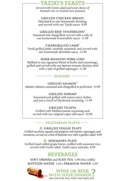 Menu at Taziki's Mediterranean Cafe, Tulsa, E 71st St