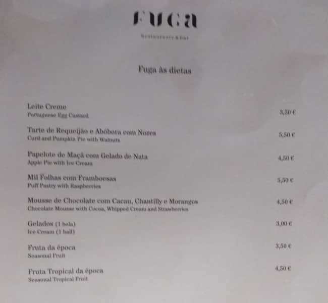 Menu em Fuga Restaurante & Bar, Porto
