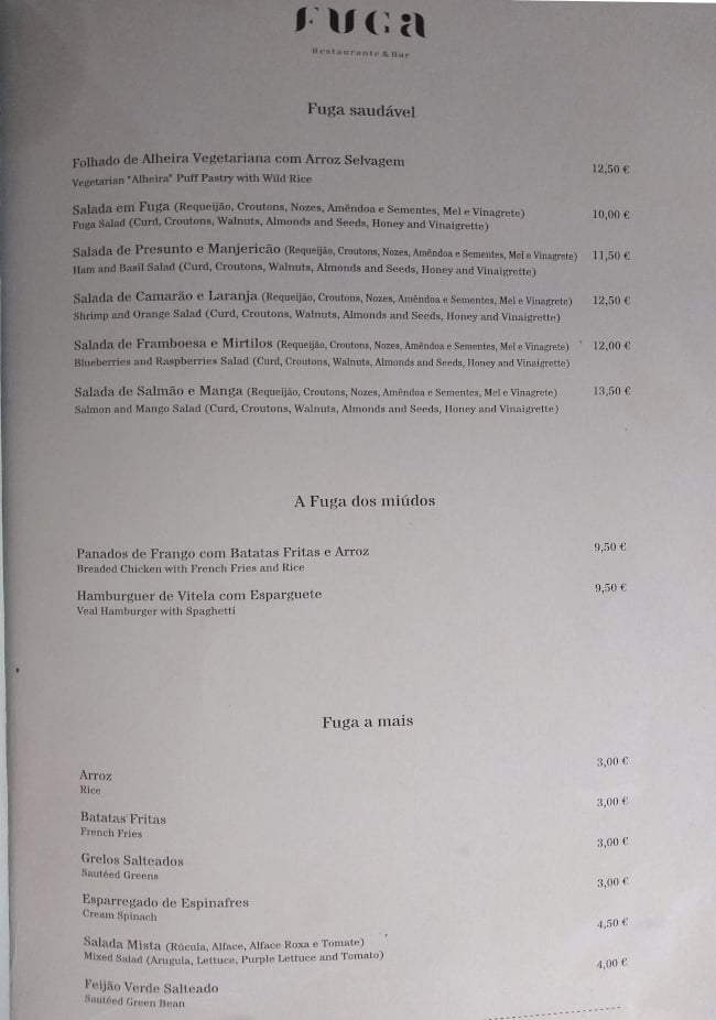 Menu em Fuga Restaurante & Bar, Porto