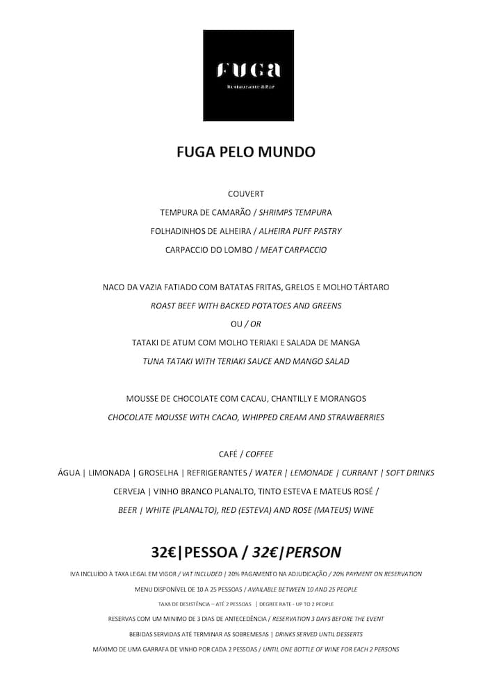 Menu em Fuga Restaurante & Bar, Porto