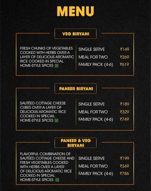 Menu of BBC- Biryani By Chance, Ardee City, Gurgaon